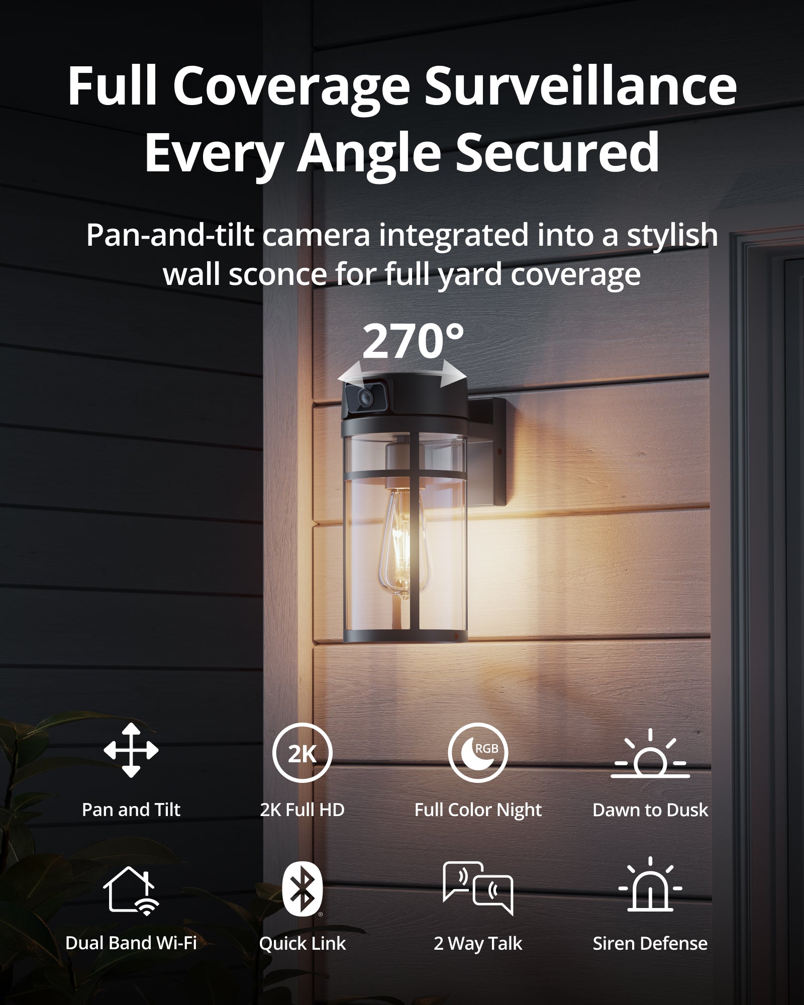 Jarnex Outdoor Porch Light Camera, 2K Wi-Fi Security Cam with AI Human ...