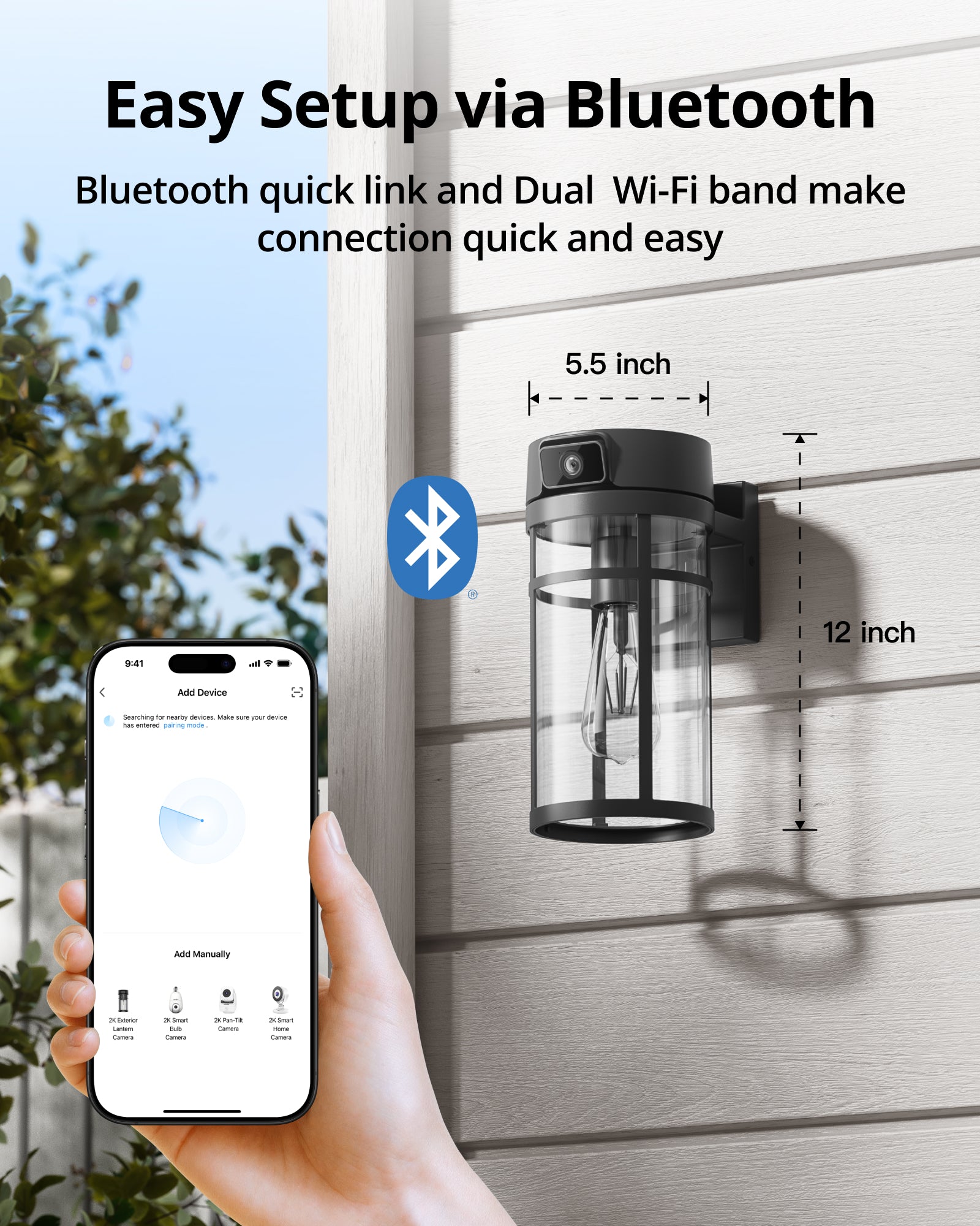 Jarnex Outdoor Porch Light Camera, 2K Wi-Fi Security Cam with AI Human ...