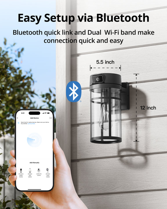 Jarnex Outdoor Porch Light Camera, 2K Wi-Fi Security Cam with AI Human ...